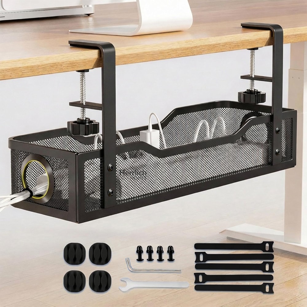 Herrlich Homes Under Desk Cable Management Tray | No Drill Clamp-On ...