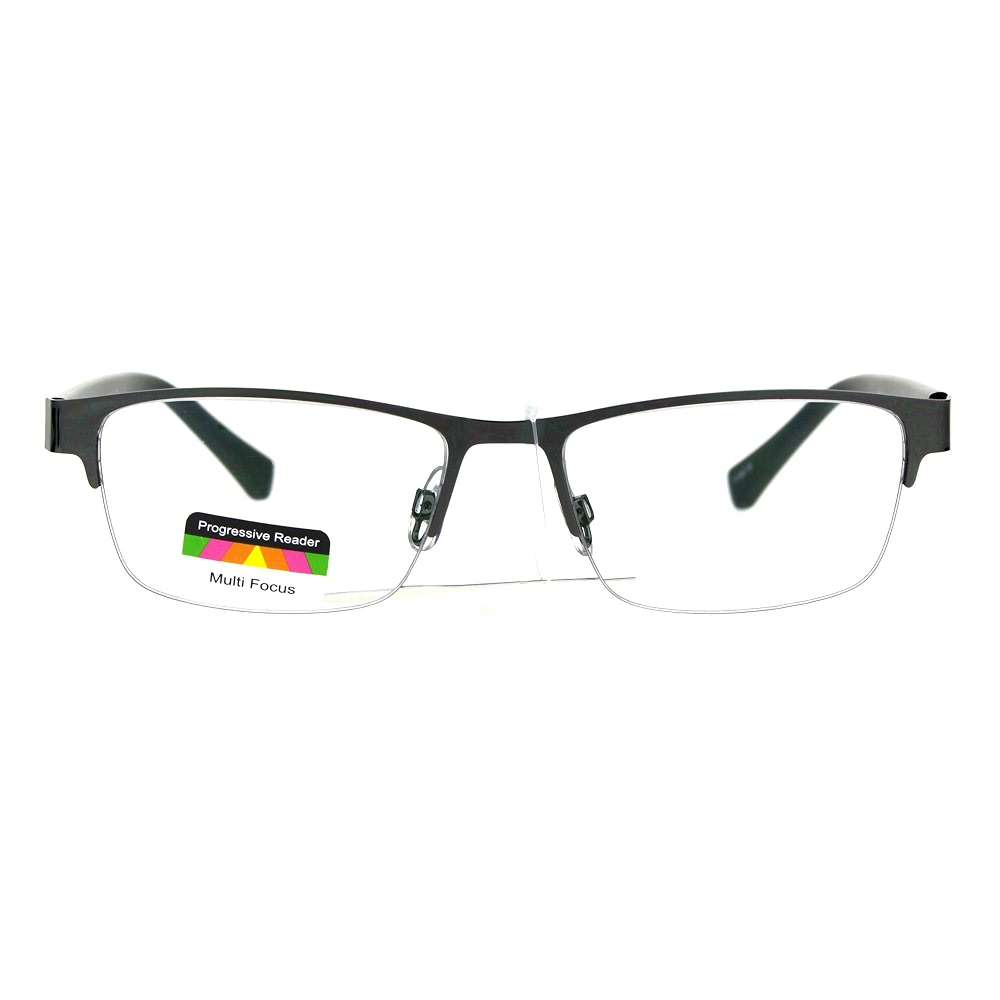 Mens Half Metal Rim Rectangular Multi 3 Power Focus Progressive Reading 8347