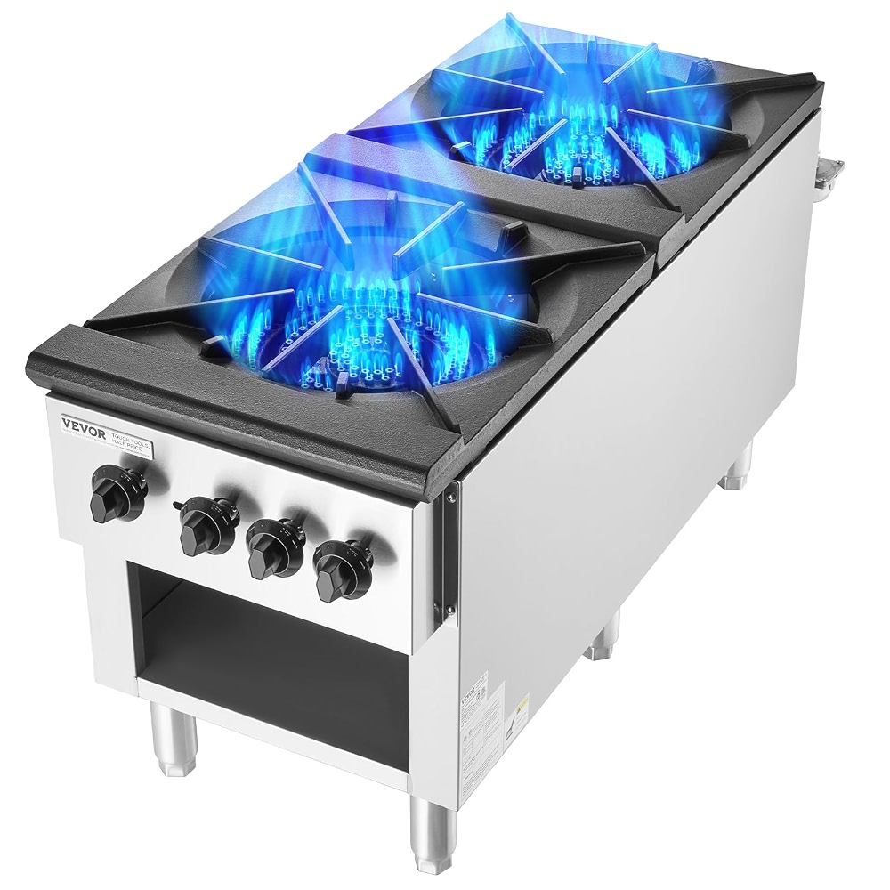VEVOR Commercial Gas Stove with 2 Burners, Propane and Natural Gas ...